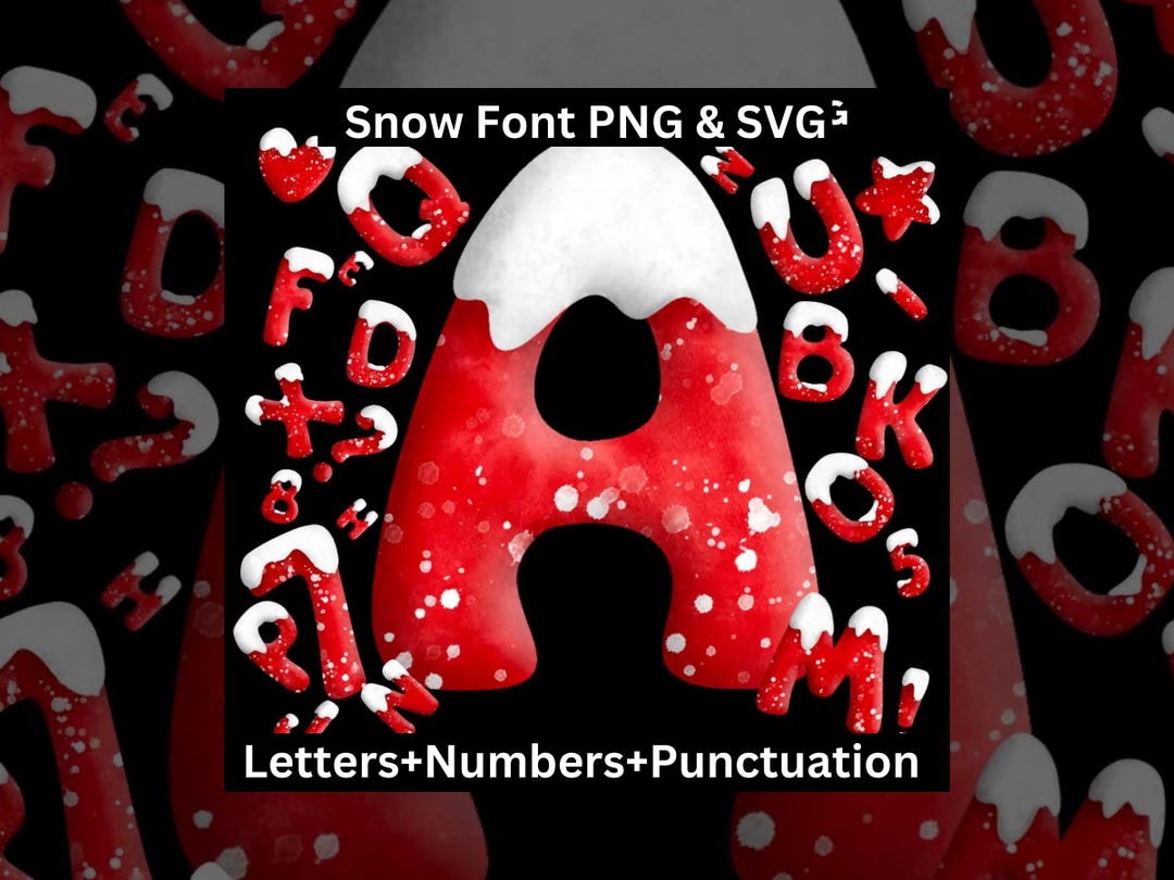 Letras, números y puntuación de nieve SVG PNG, fuente navideña de nieve ...