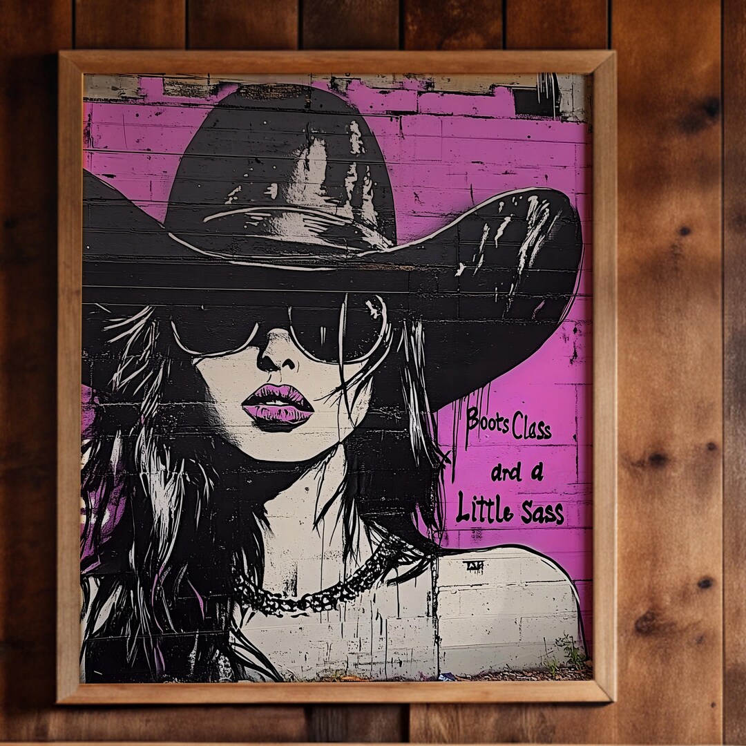 Sassy Cowgirl Graffiti Print | Western Rodeo Digital Art | Pink & Black Country Aesthetic - Etsy