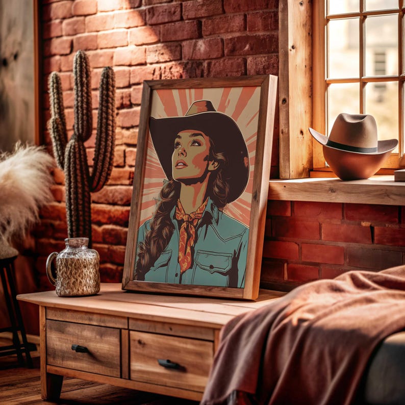 Retro Cowgirl Western Wall Art, Vintage Rodeo Woman Digital Print ...