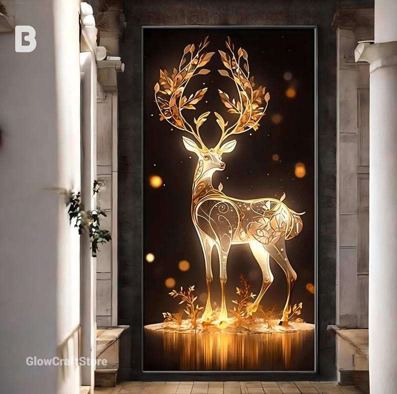 Modern Elk LED Wall Mural Light | Remote Control Hanging Painting Lamp ...