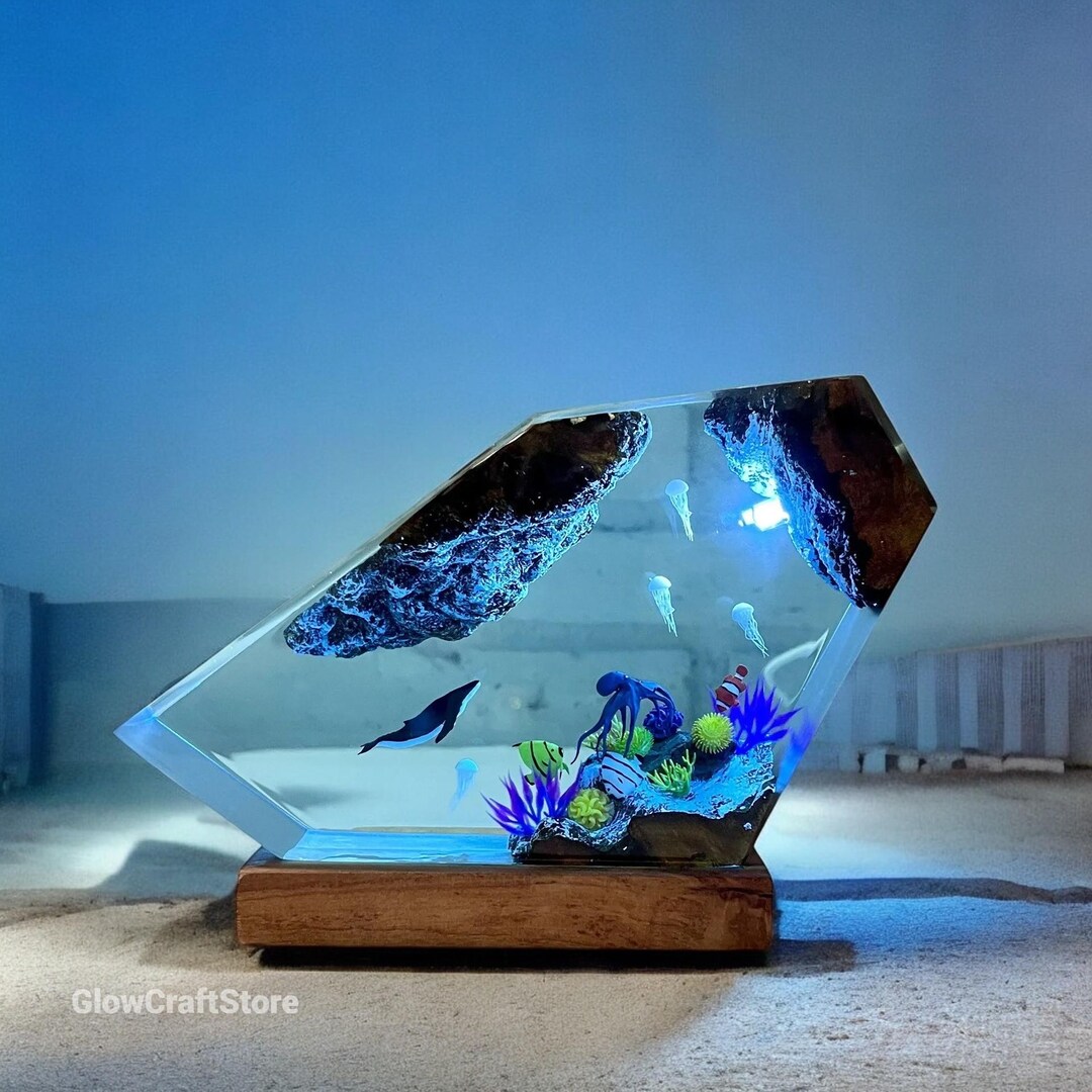 Seabed World Resin Night Light | Jellyfish and Whale Ocean Art Lamp ...