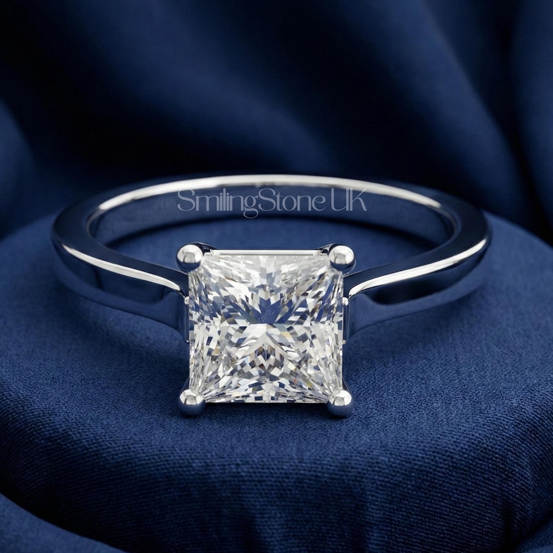Princess Cut Lab Diamond Engagement Ring for Women, 14k White Gold ...