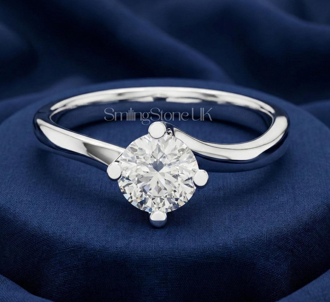 Lab Grown Diamond Bypass Engagement Ring Round Brilliant Solitaire in ...