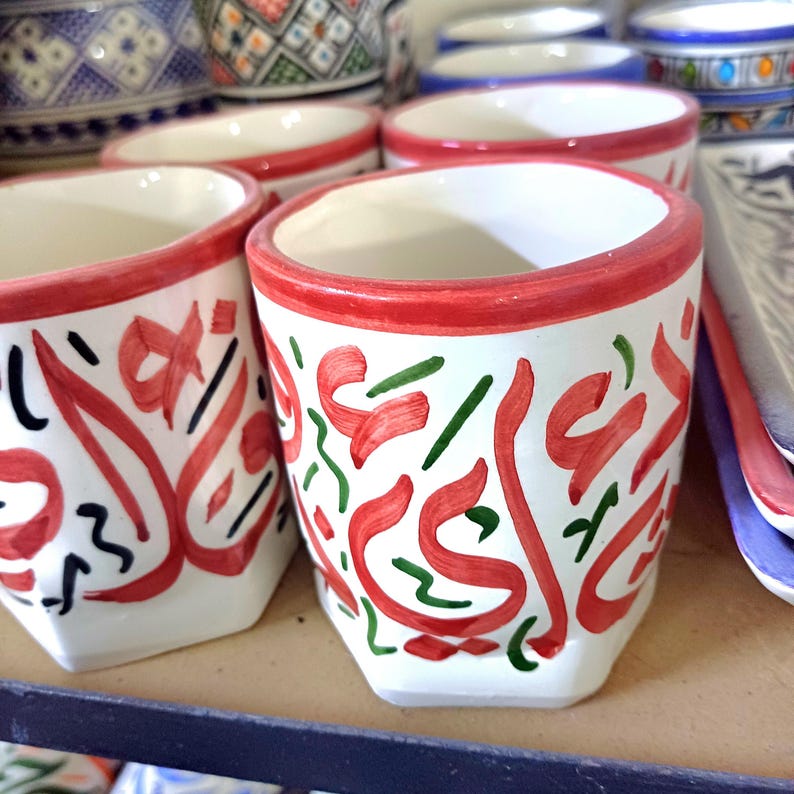 Set of 4 Ceramic Cups Decorated With Arabic Calligraphy - an Authentic ...