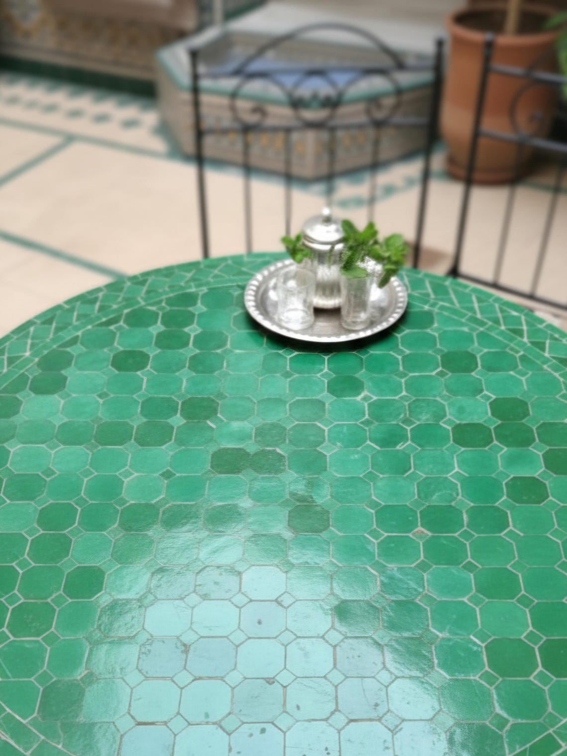 Handmade Round Moroccan Zellige Table in Emerald Green – a Refined ...