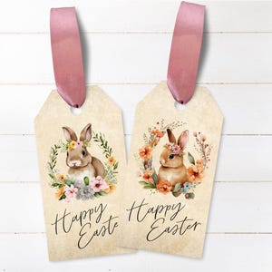 Vintage Bunny Easter Gift Tags in Floral Wreath Design - Etsy