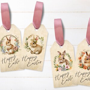 Vintage Bunny Easter Gift Tags in Floral Wreath Design - Etsy