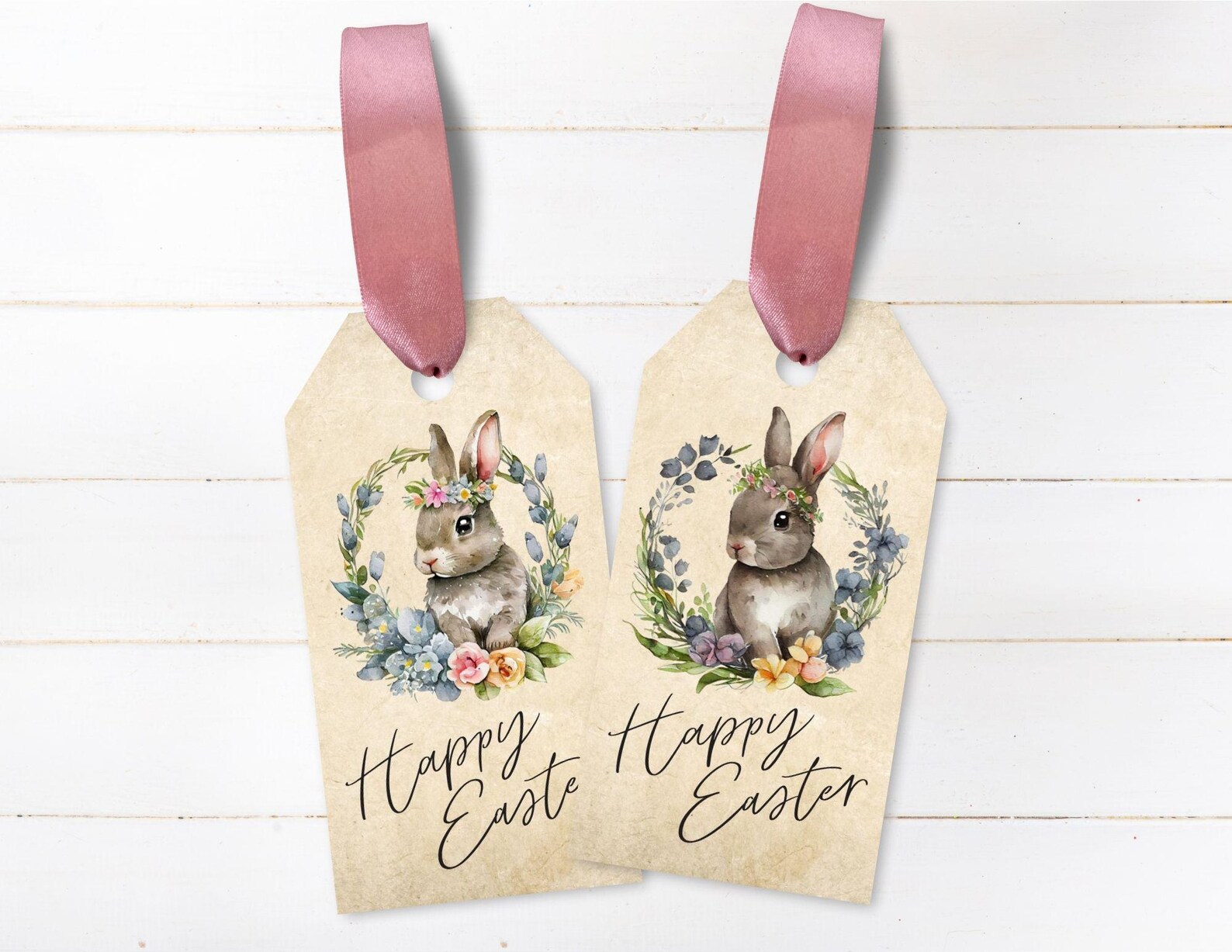 Vintage Bunny Easter Gift Tags in Floral Wreath Design - Etsy