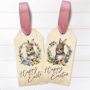 Vintage Bunny Easter Gift Tags in Floral Wreath Design - Etsy