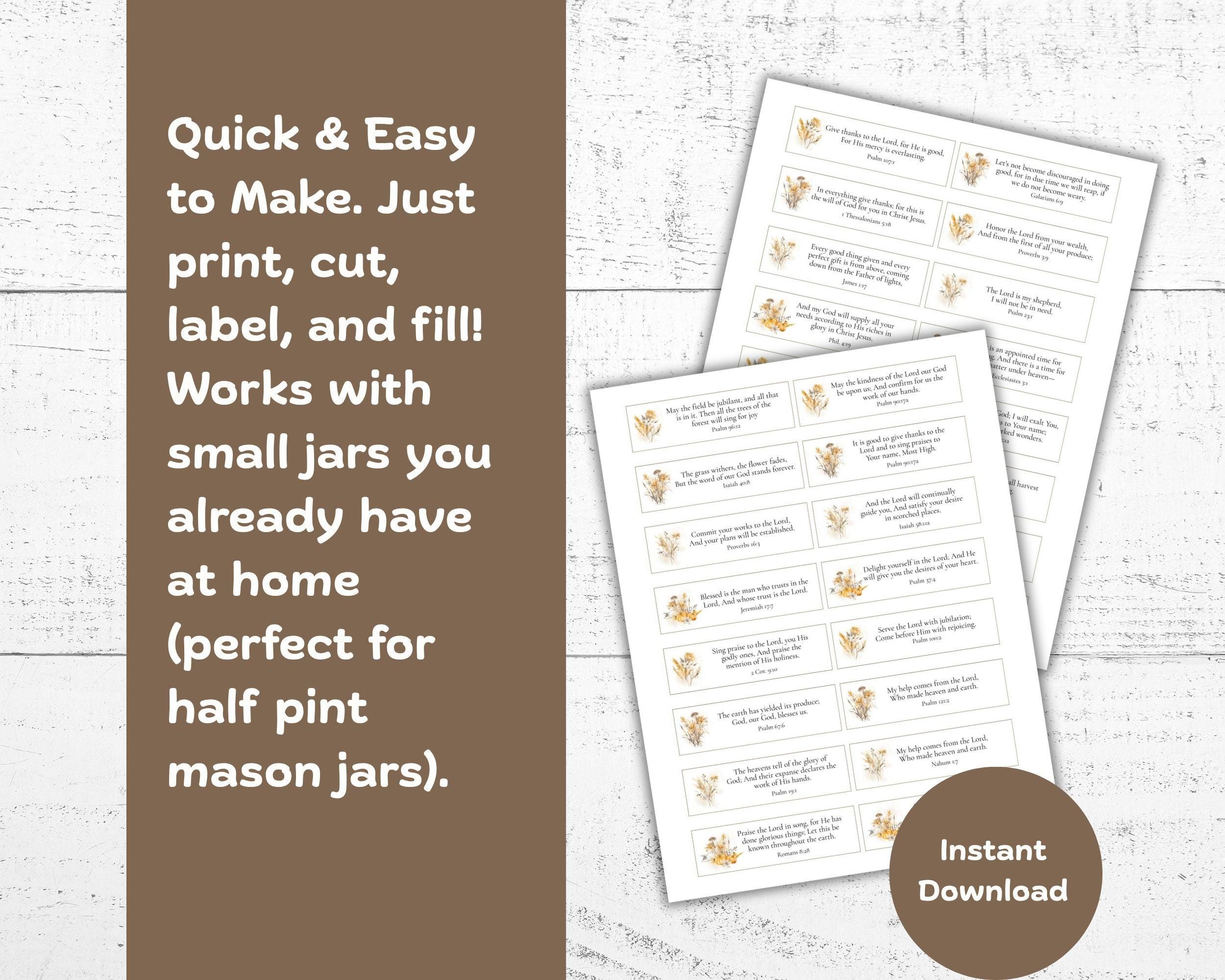 Mini Scripture Jar Printable | 32 Bible Verses + 8 Jar Labels | DIY ...