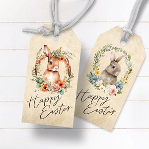 Vintage Bunny Easter Gift Tags in Floral Wreath Design - Etsy