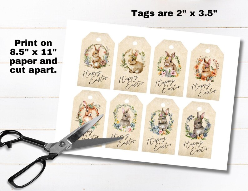 Vintage Bunny Easter Gift Tags in Floral Wreath Design - Etsy