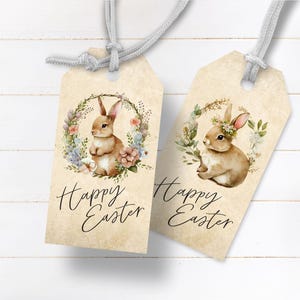Vintage Bunny Easter Gift Tags in Floral Wreath Design - Etsy