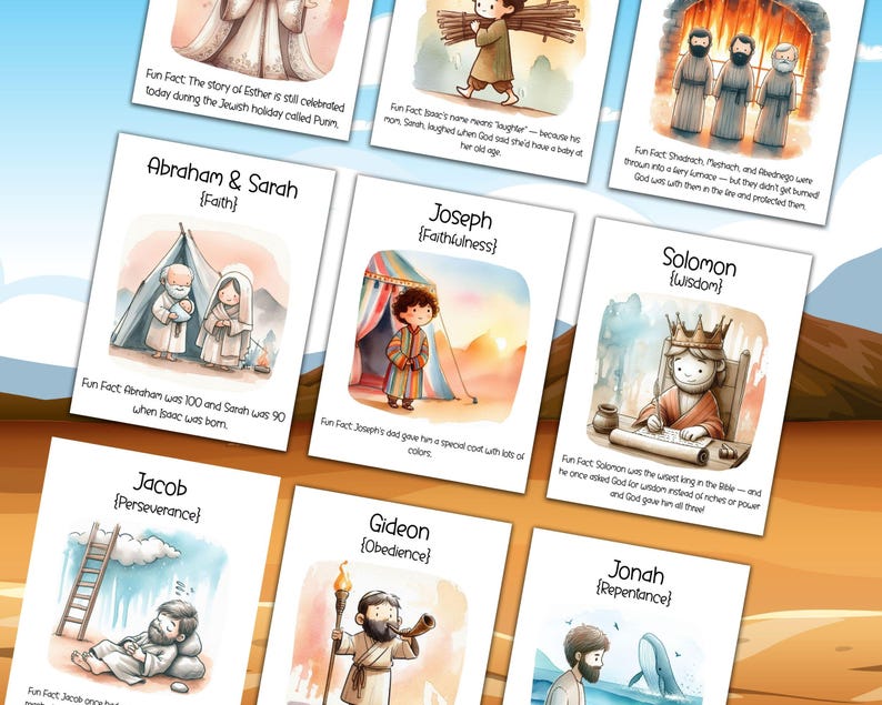 Kids' Learning Tool: Old Testament Bible Character Cards, Bible Study ...