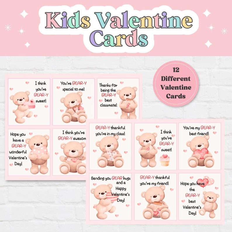 Valentine Bear Classroom Favor Tags Teddy Bear Valentine Printable ...