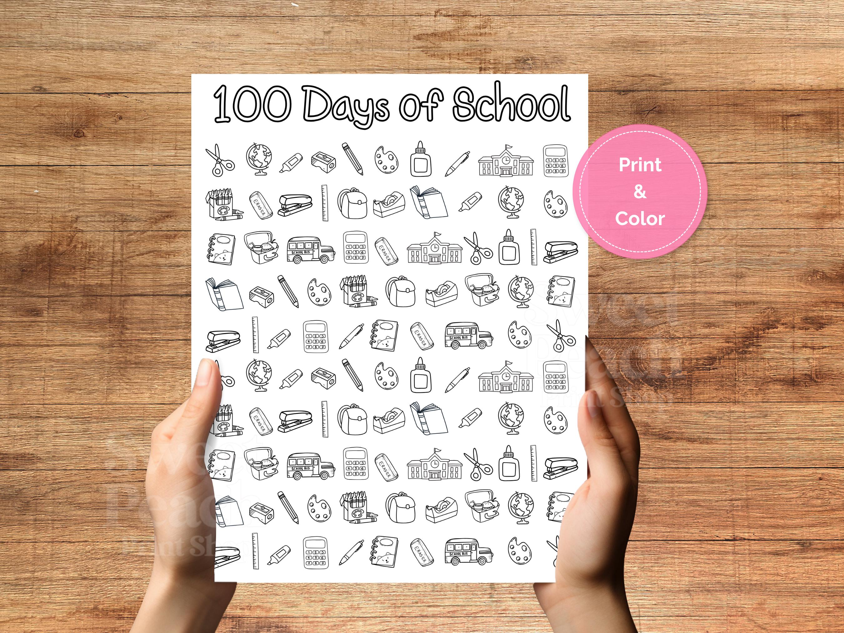 100 Days of School Printable Coloring Page 100th Day School Activity ...