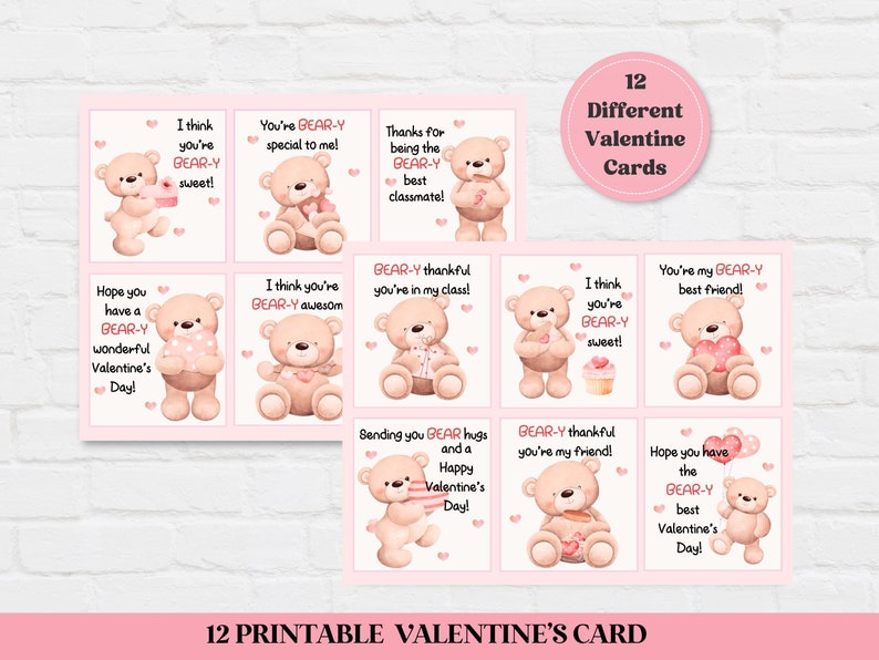 Valentine Bear Classroom Favor Tags Teddy Bear Valentine Printable ...