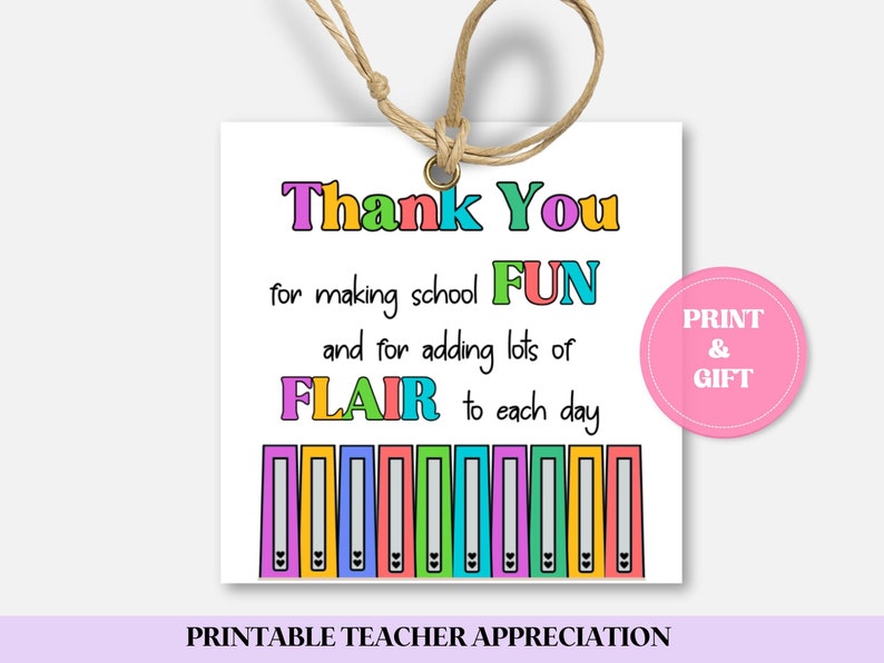 Teacher Appreciation Gift Tag Printable Thank You Tag Teacher Gift From ...