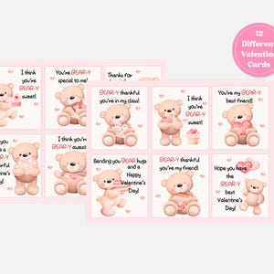 Valentine Bear Classroom Favor Tags Teddy Bear Valentine Printable ...