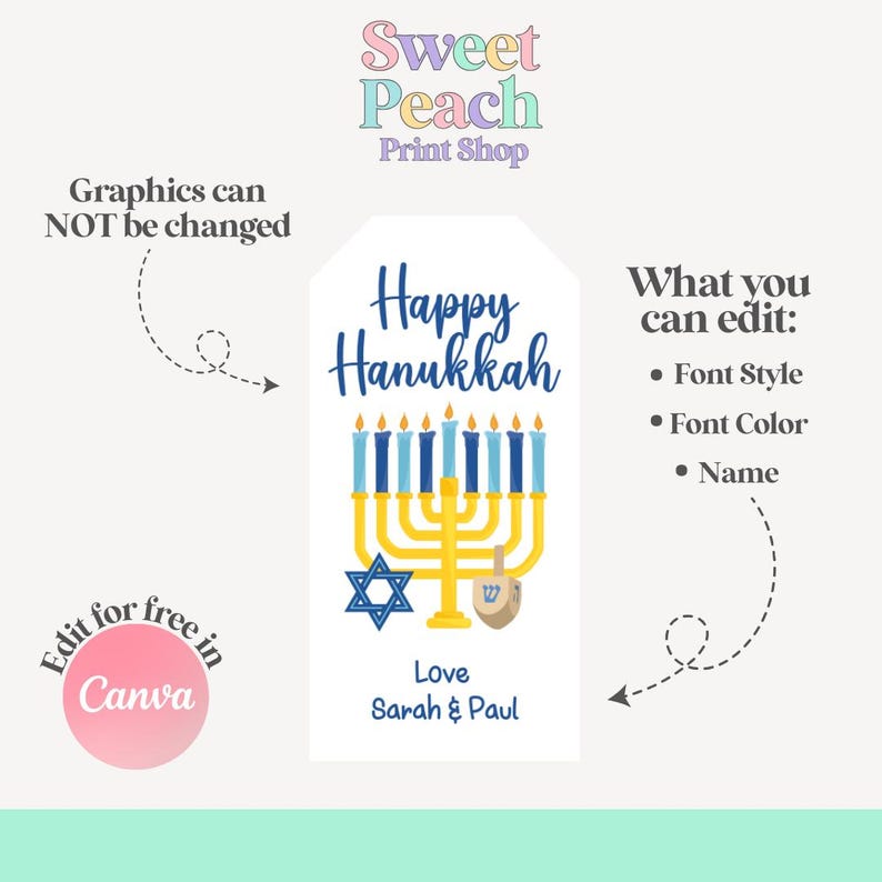 Editable Hanukkah Gift Tags, Printable Favor Labels (canva Template) - Etsy