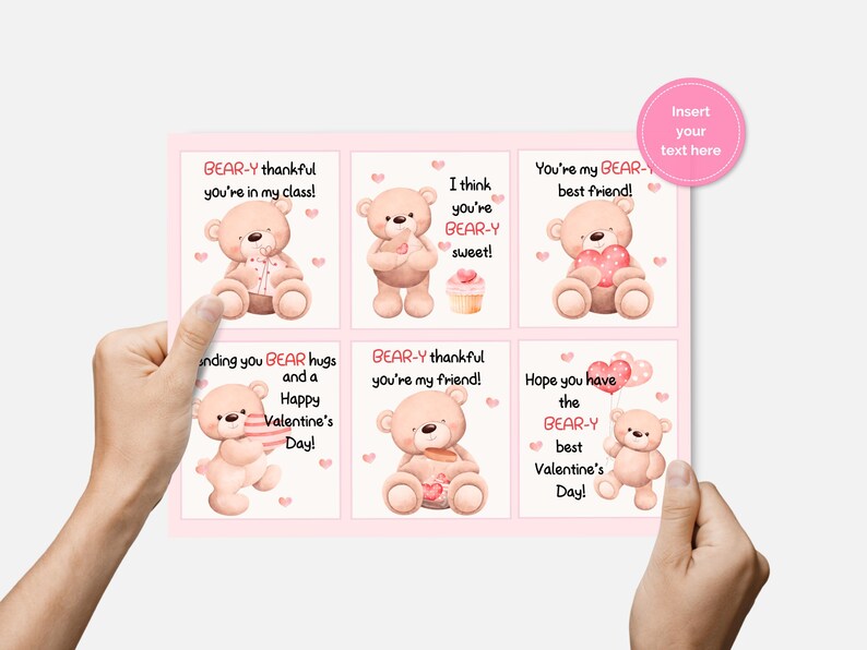 Valentine Bear Classroom Favor Tags Teddy Bear Valentine Printable ...