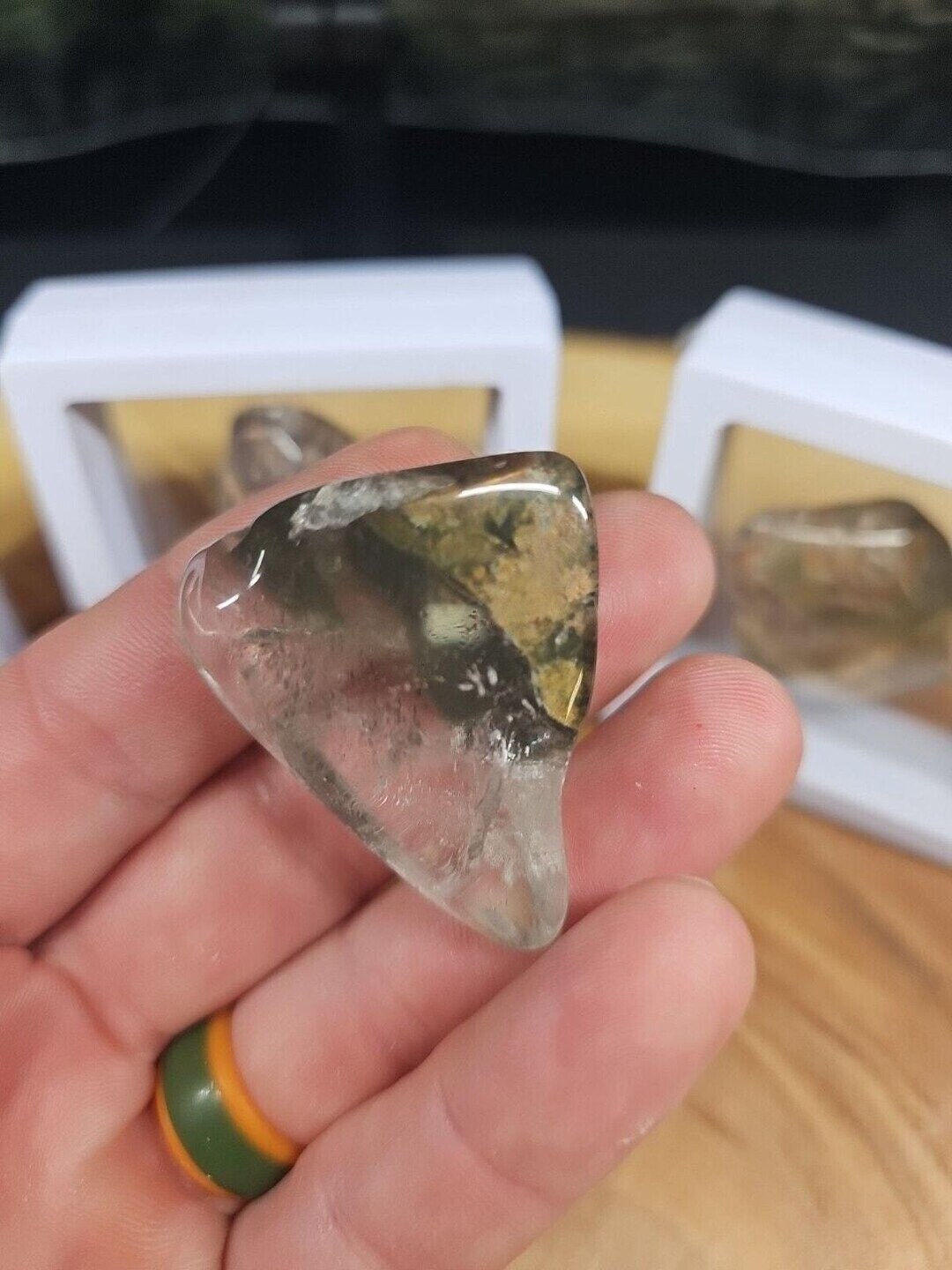 Natural Phantom Ghost Quartz Crystal Stone Tumbled Healing Brazil 1pc W ...