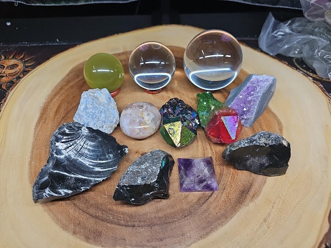 Mix Crystal Lot 2 Glass Sphere, Selenite, Obsidian, Amethyst, Agate ...