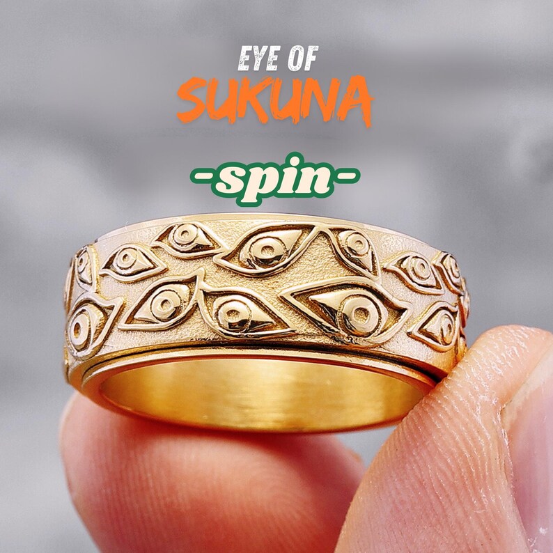 Jujutsu Kaisen Sukuna Spinner Ring Gold Fidget Anxiety Relief Unique ...