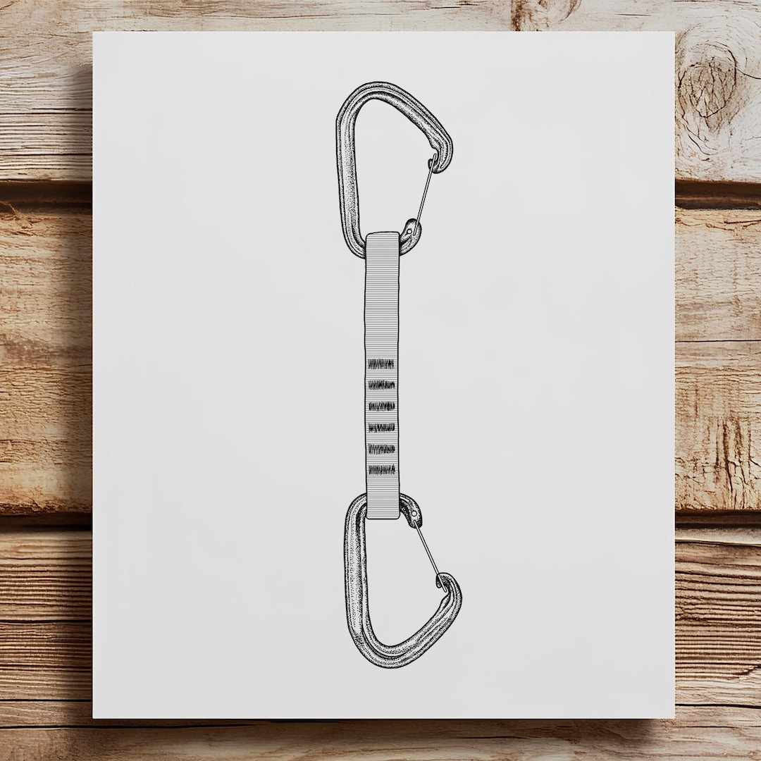 Quickdraw Climbing Art Print, Black and White Stipple Illustration ...
