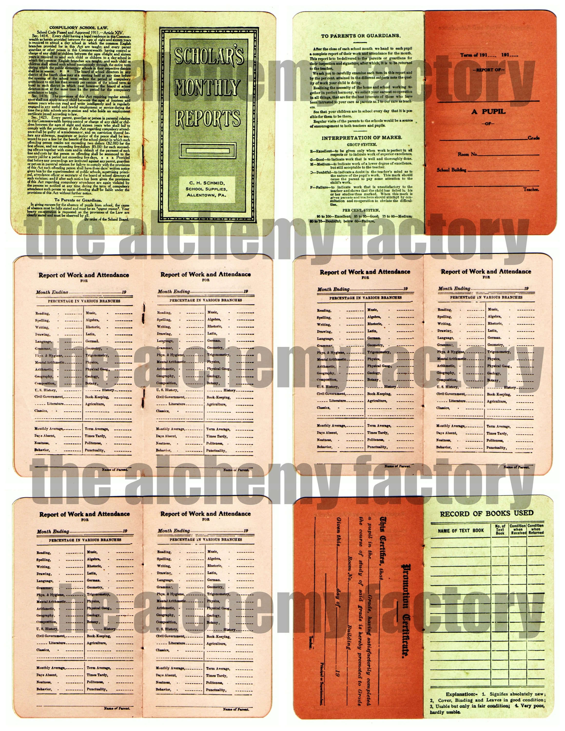 Printable Antique Report Card Scholar Monthly Report Mixed - Etsy