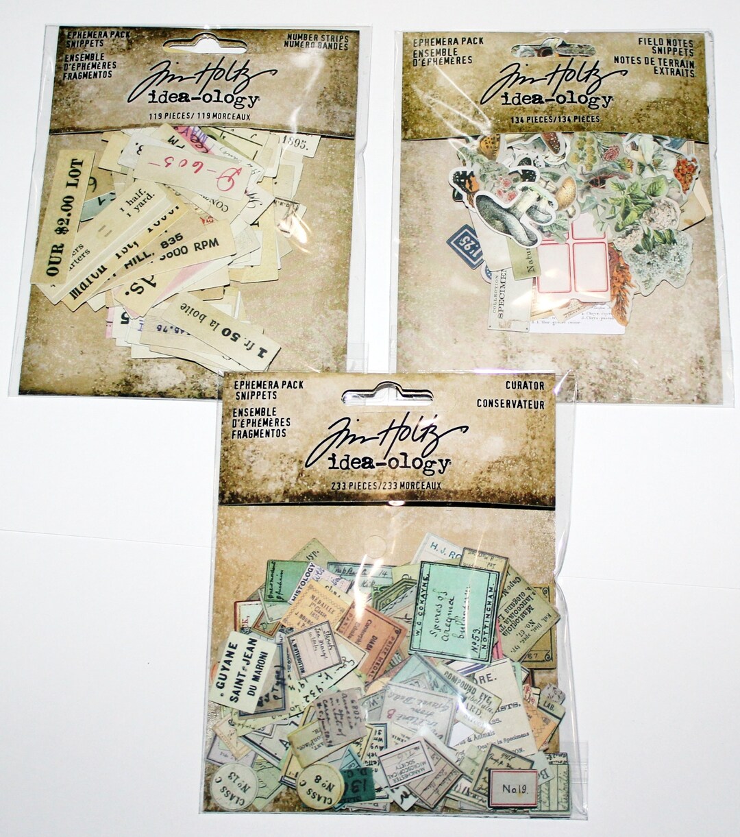 Tim Holtz Idea-ology Snippets Pack, Number Strips, Field Notes, Curator ...