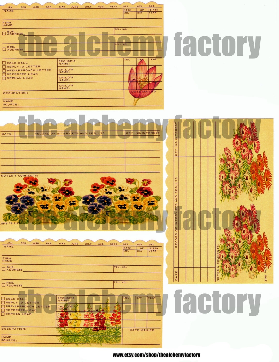 Digital Vintage Flower Index Card, Vintage Style Floral Journaling ...