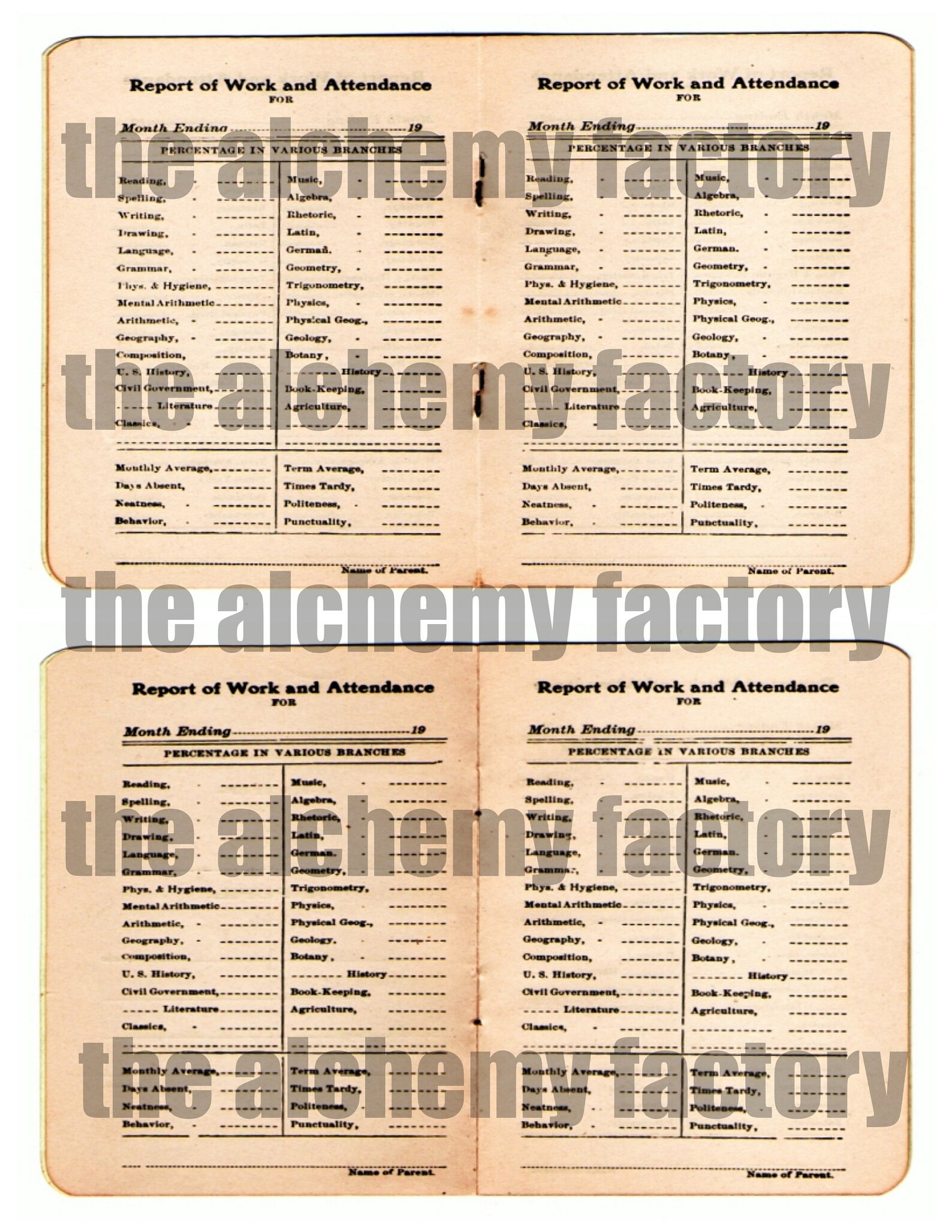 Printable Antique Report Card Scholar Monthly Report Mixed - Etsy