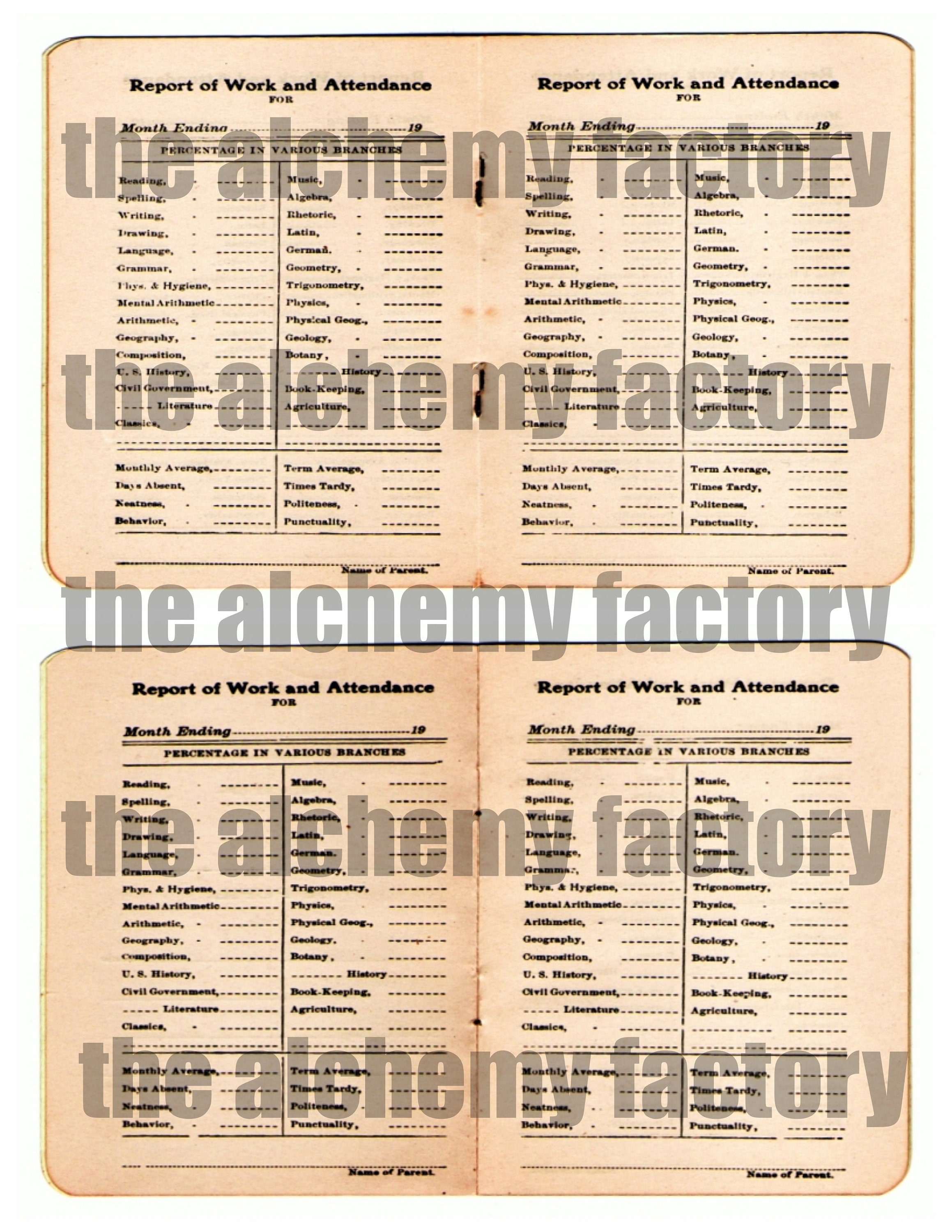 Printable Antique Report Card Scholar Monthly Report Mixed - Etsy