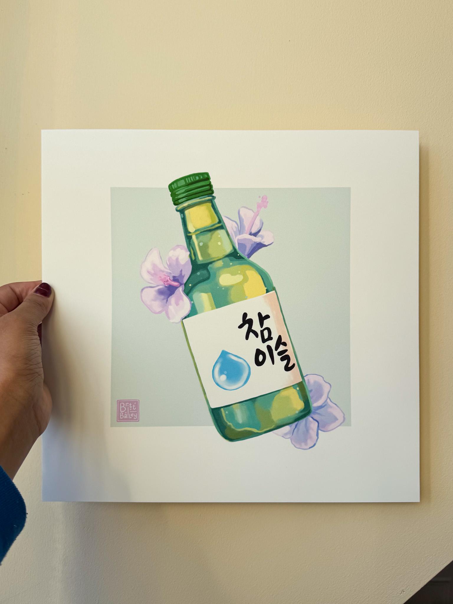 Korean Fresh Soju Art Print, Hibiscus Kitchen Wall Art, Colourful ...