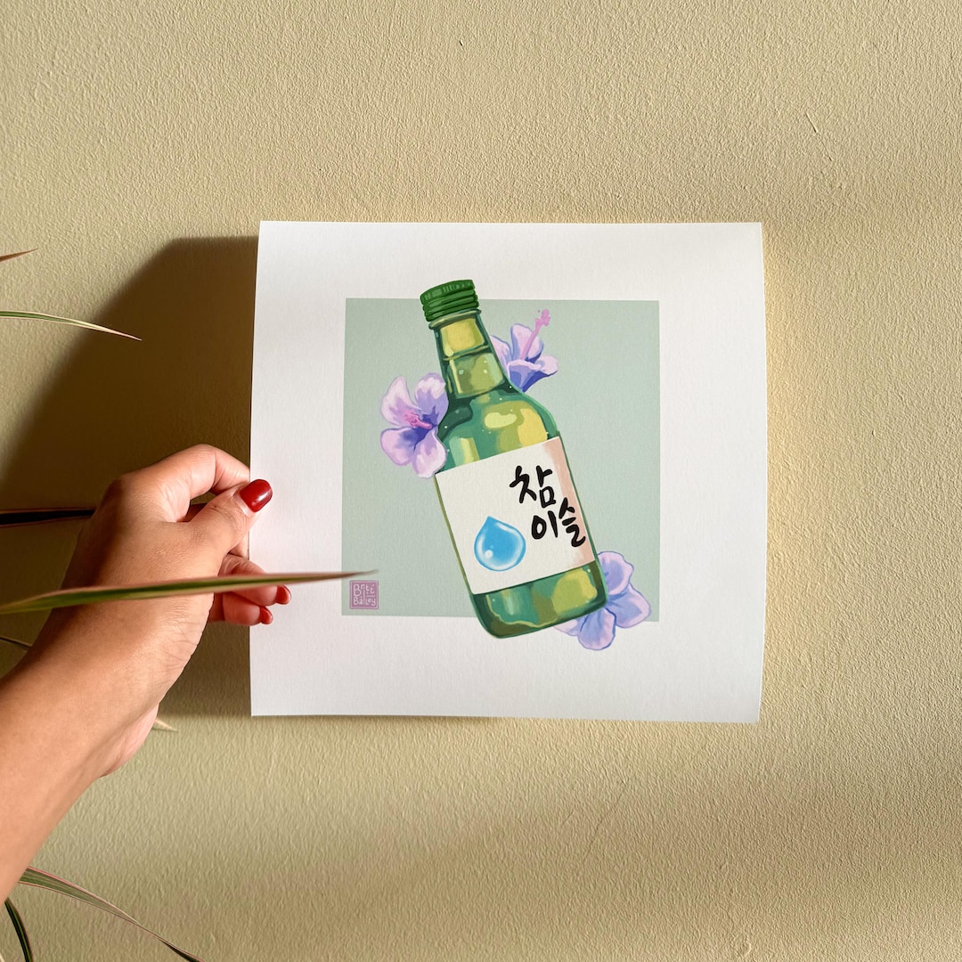 Korean Fresh Soju Art Print, Hibiscus Kitchen Wall Art, Colourful ...