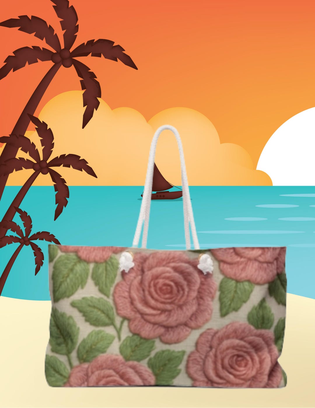 Embroidered Floral Weekender Bag, Perfect Travel Tote, Stylish Beach ...