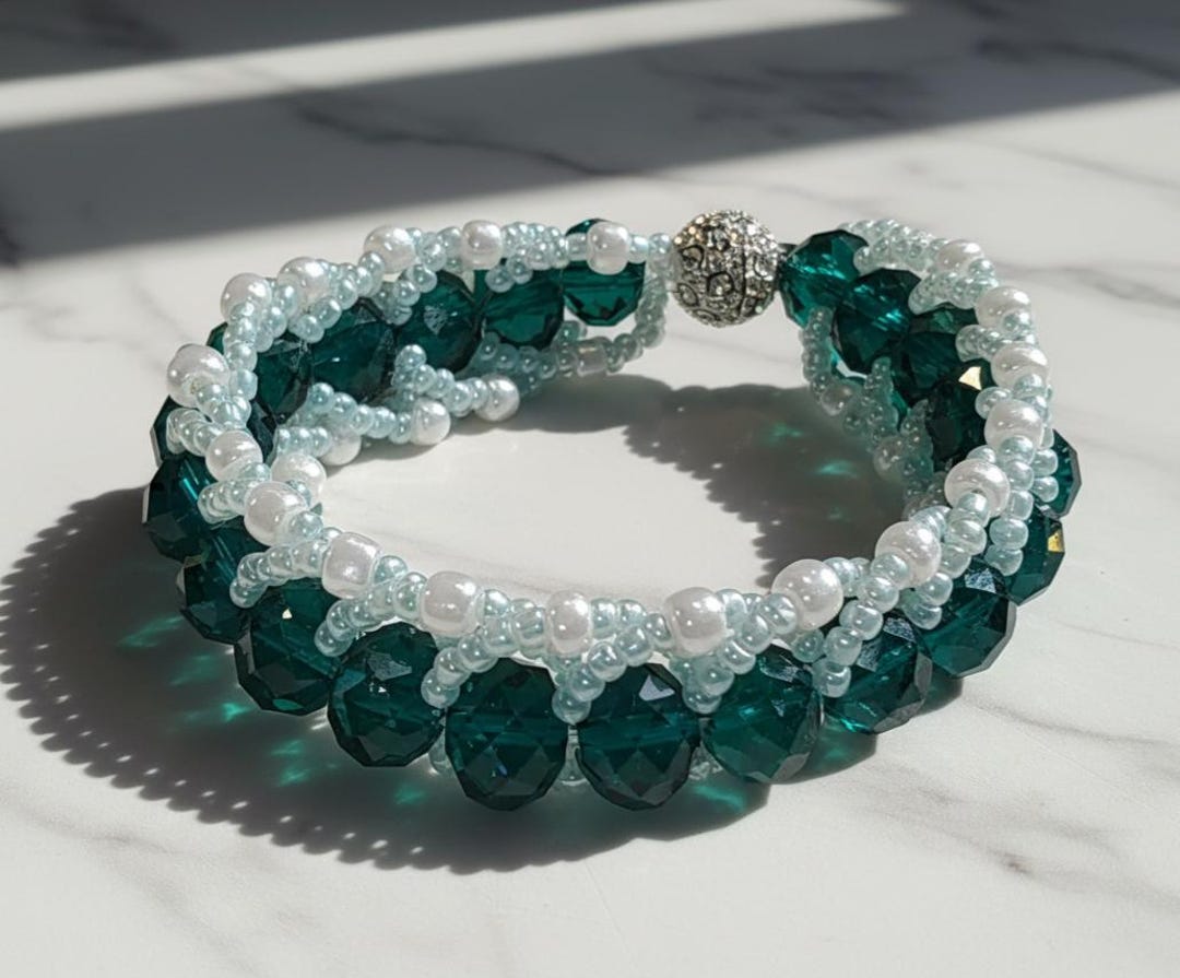 Emerald Green Beaded Bracelet for Women, Emerald Mystery Beaded ...