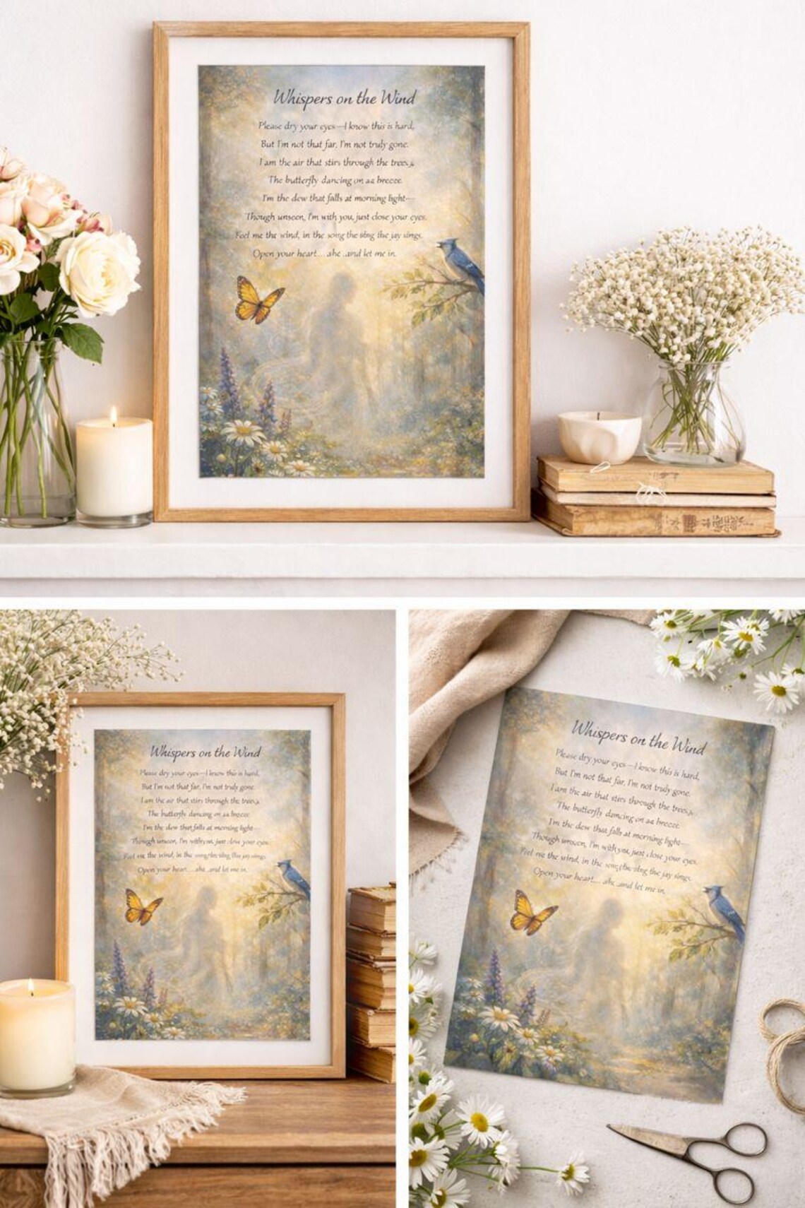Memorial Poem Art Print | Blue Jay, Butterfly Sympathy Gift - Etsy