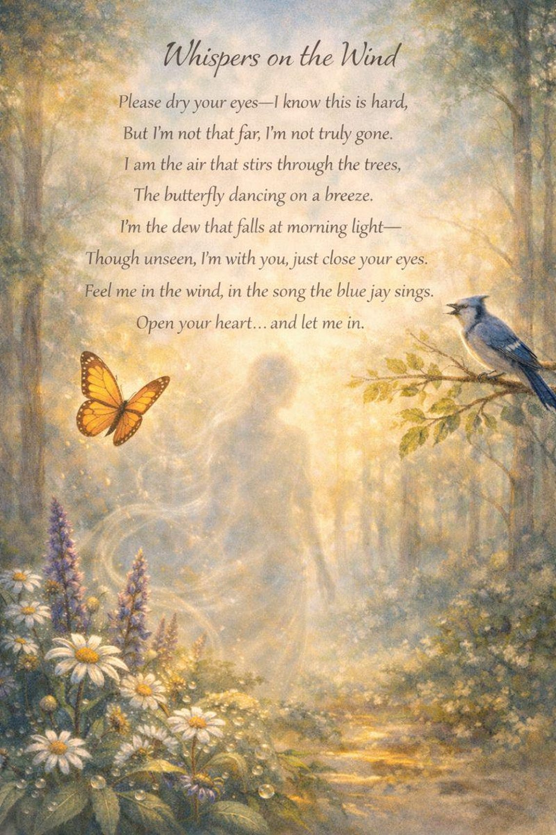 Memorial Poem Art Print | Blue Jay, Butterfly Sympathy Gift - Etsy