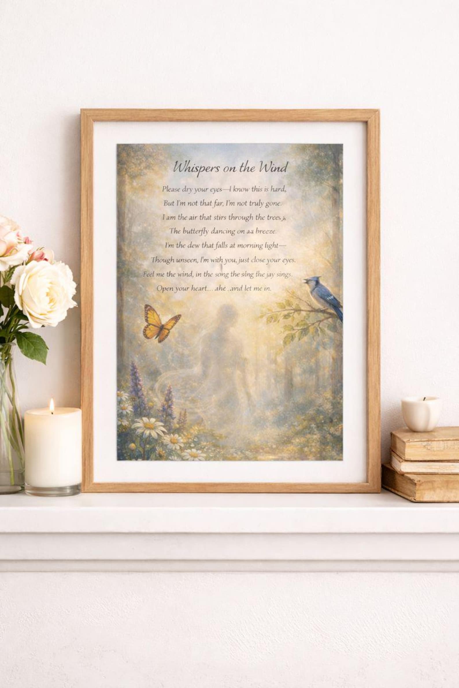Memorial Poem Art Print | Blue Jay, Butterfly Sympathy Gift - Etsy