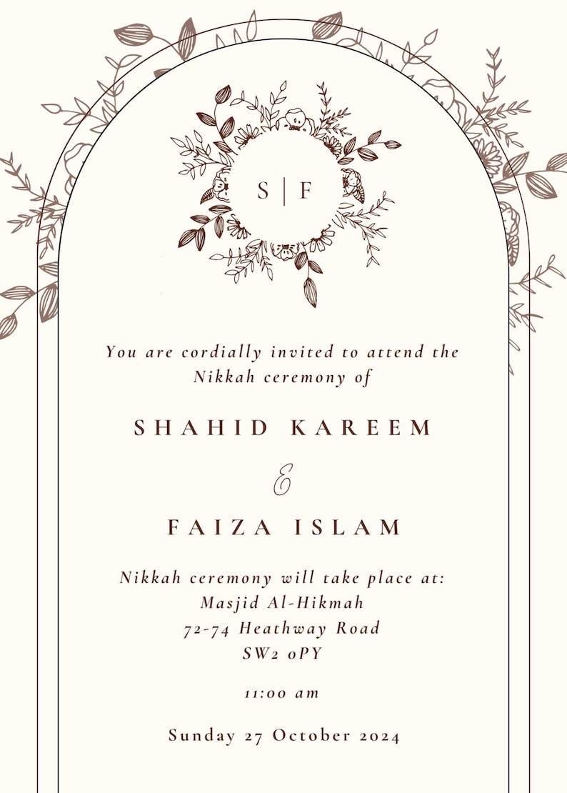 Elegant Arch Nikkah Invitation Template Editable Muslim Wedding Card ...