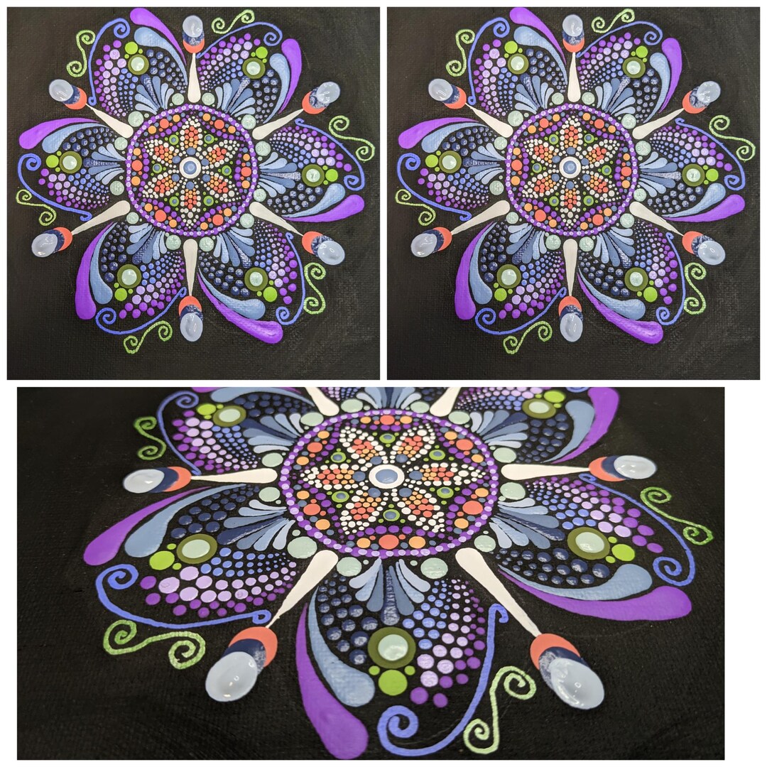 Periwinkle & Purple Pointillism Mandala on Stretched Canvas - Etsy