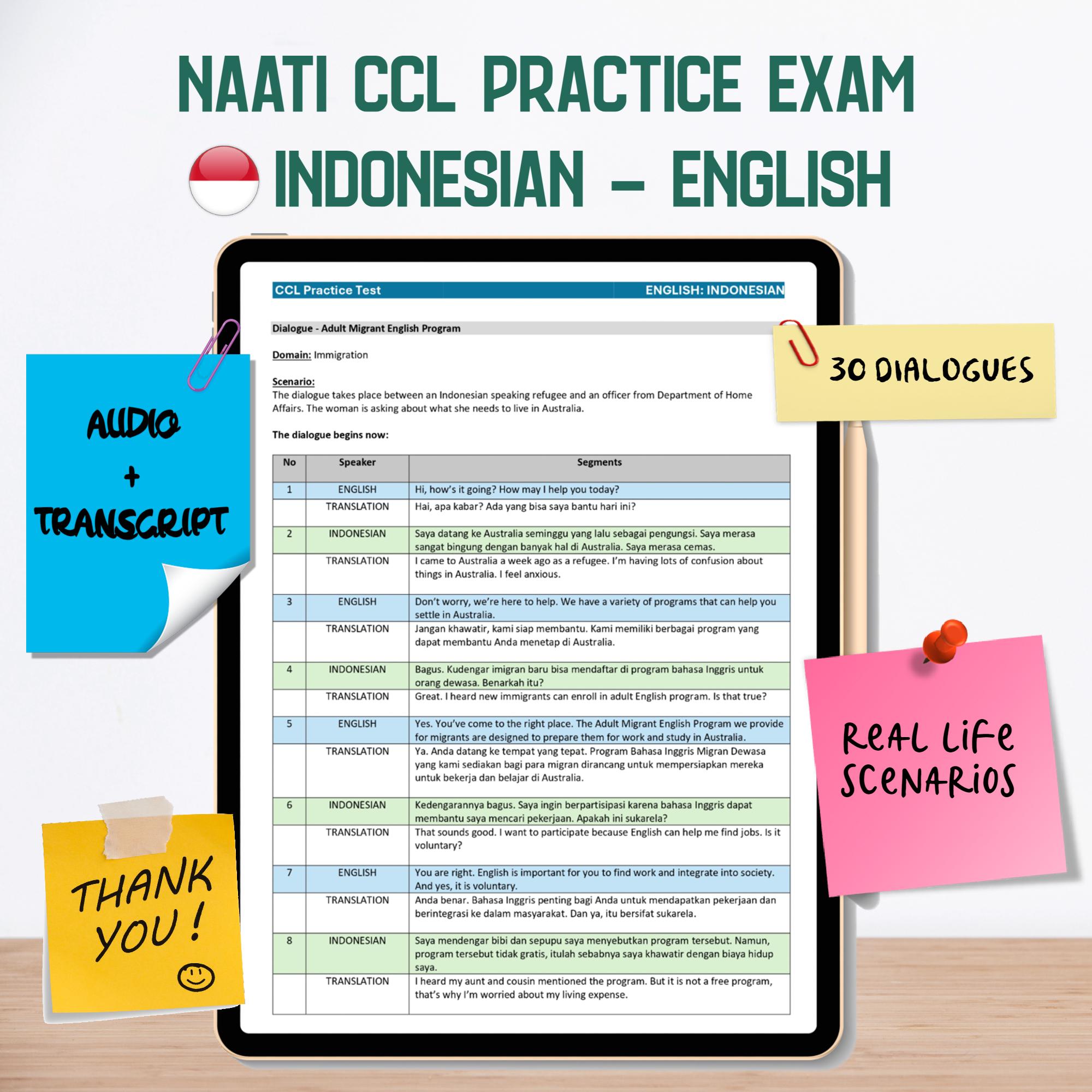 NAATI CCL Indonesian & English Practice Exam Questions - Etsy Australia