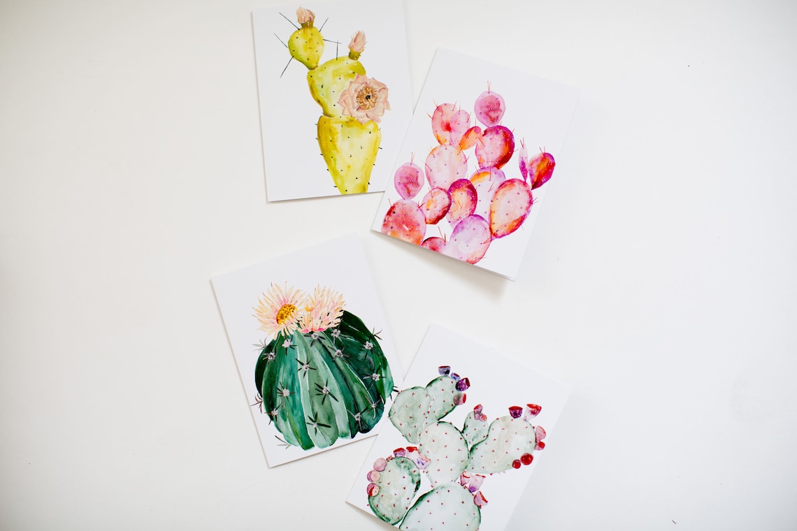 Watercolor Cactus Notecard Set Set of 8 A-2 Folded Cards - Etsy