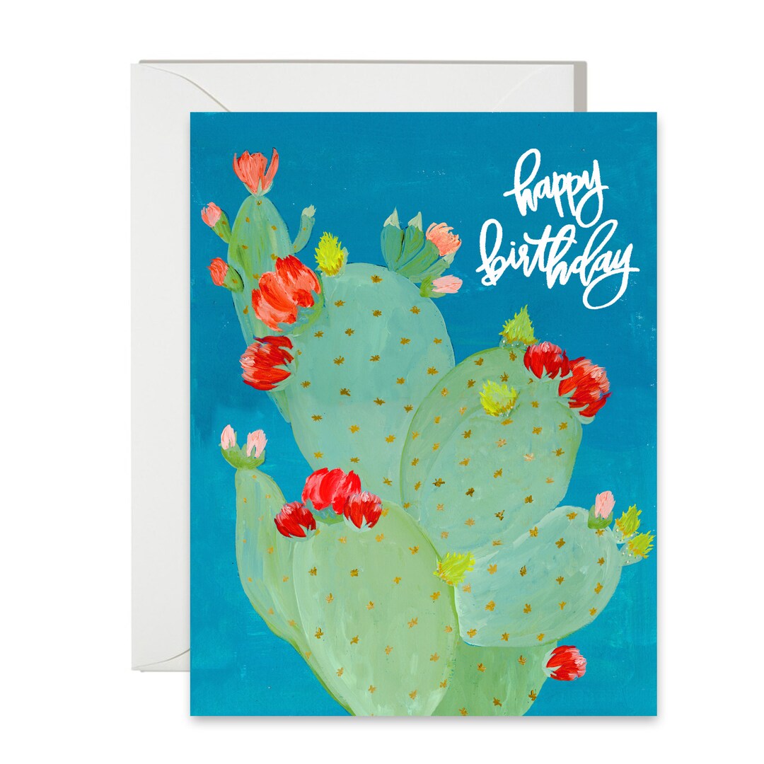 Birthday Greetings - Happy Birthday - Cactus on Blue - Painted & Hand ...