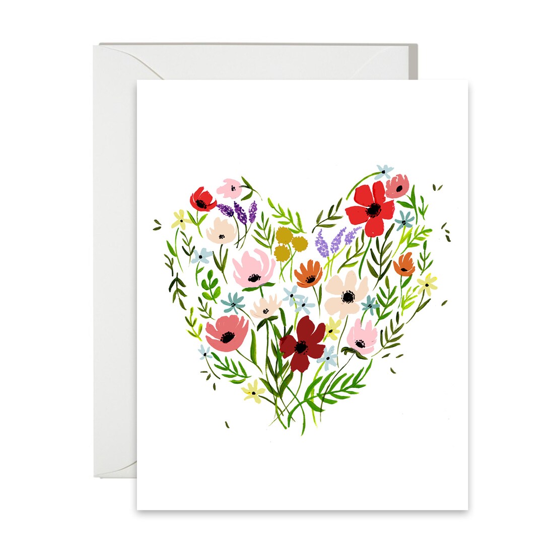 Floral Heart - Painted - Friendship - Love Greeting Card - A-2 Single ...