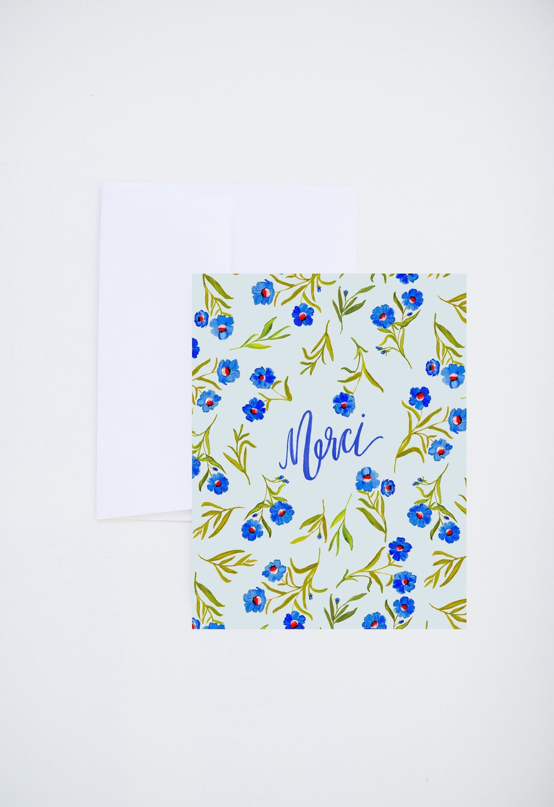 Thank You Greetings Merci Blue and Green Painted & Hand - Etsy