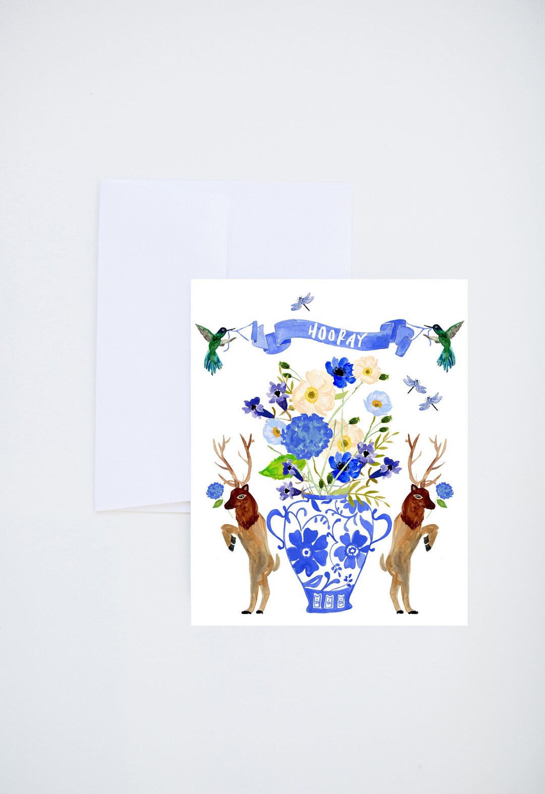 Hooray Ginger Jar Elk and Hydrangea Blue Flowers - Etsy