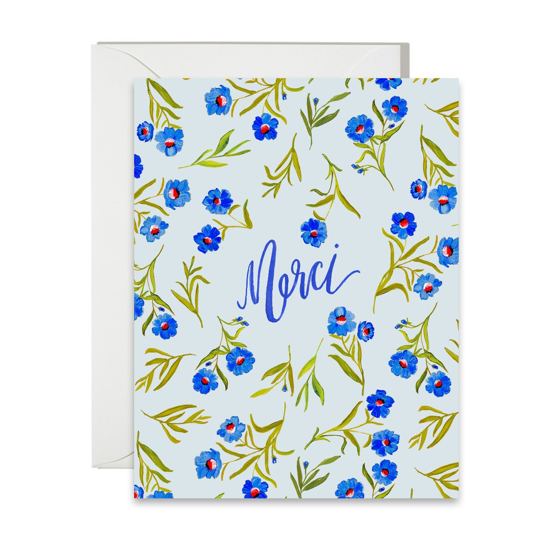 Thank You Greetings - Merci - Blue and Green - Painted & Hand Lettered ...